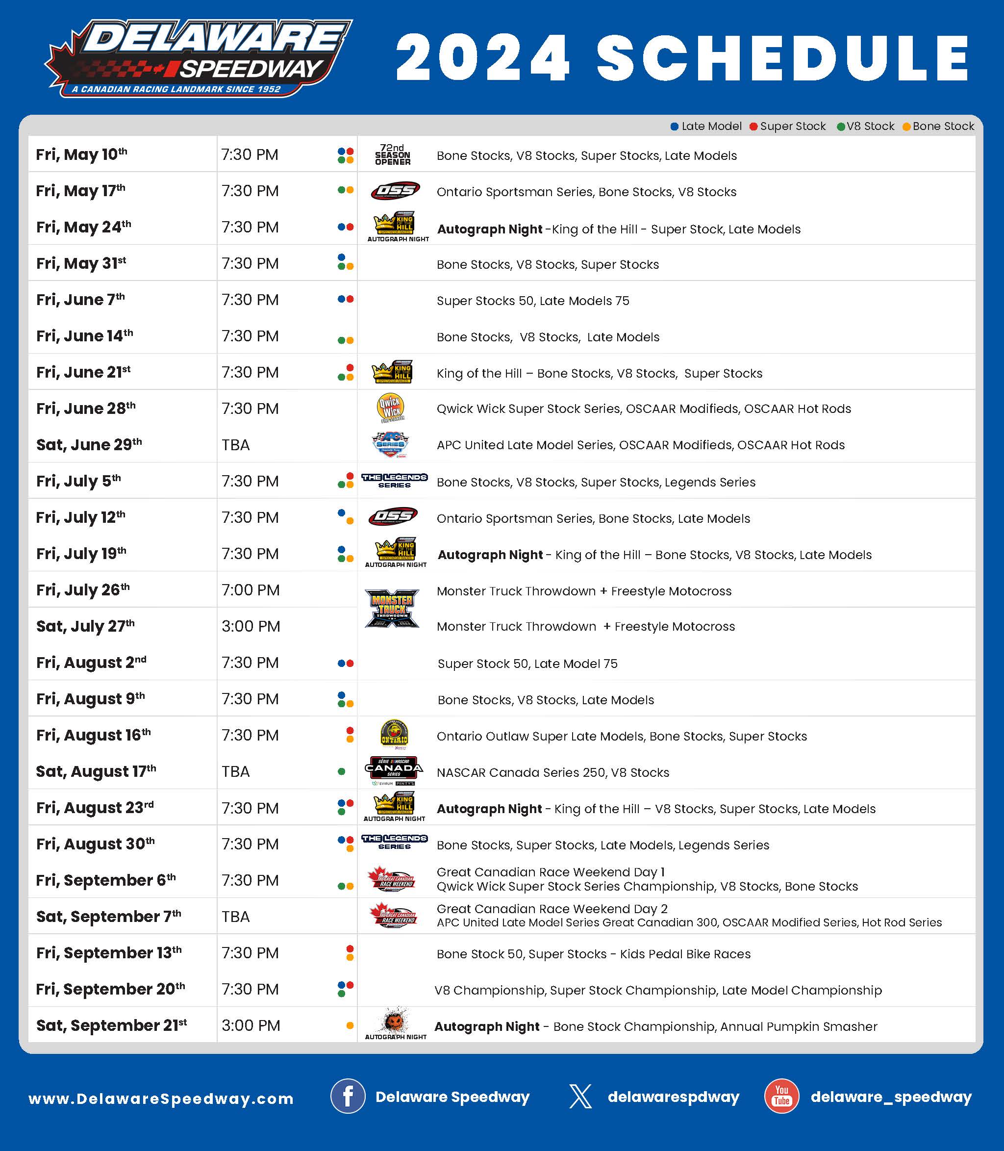 2024 Schedule | Delaware Speedway